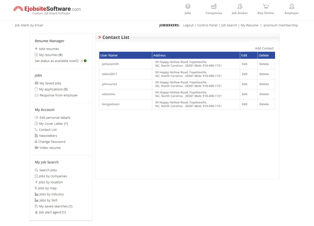 Contact list Job Board Software Applicant Tracking Software