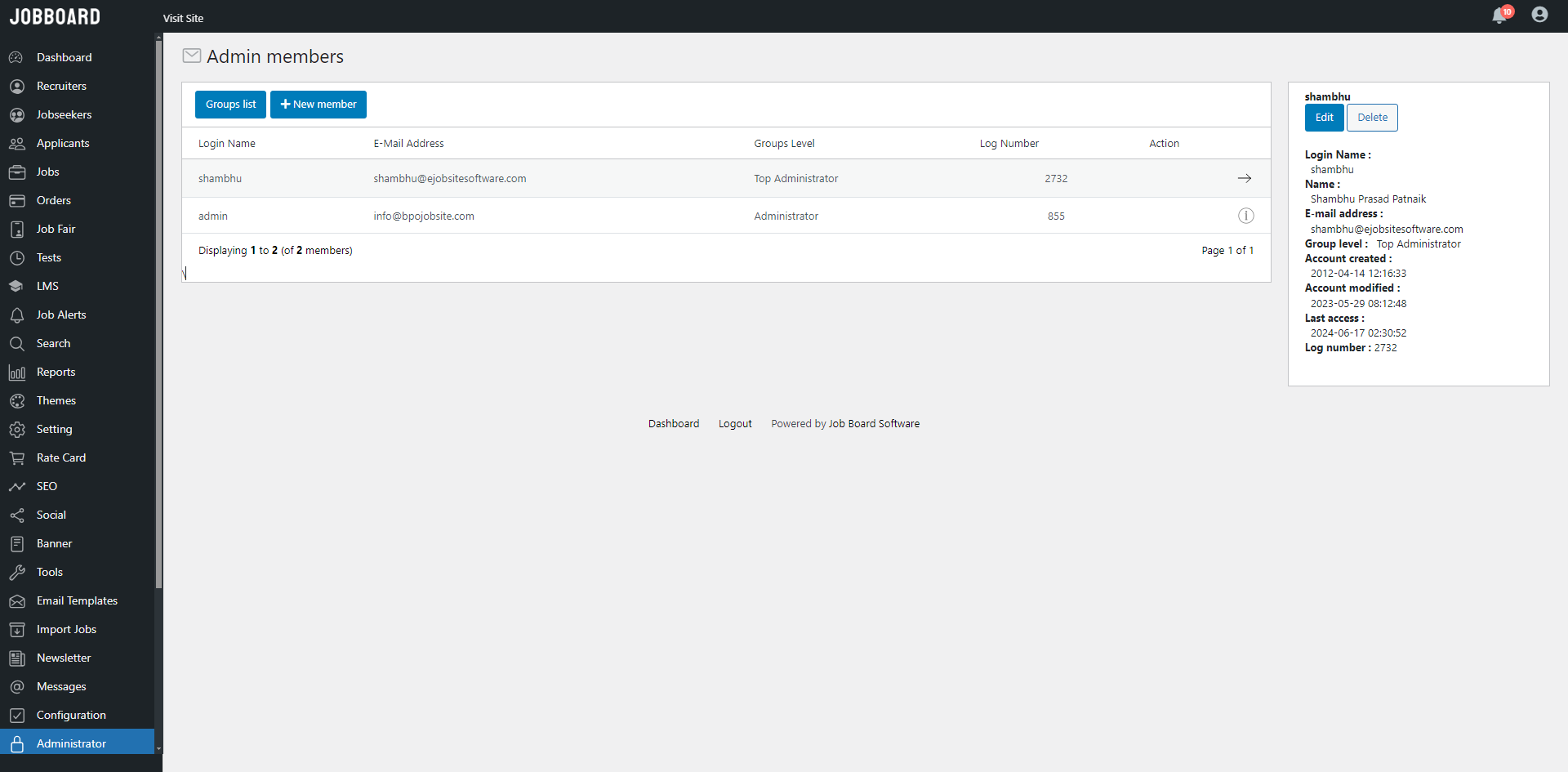 Administrator – Job Board Software