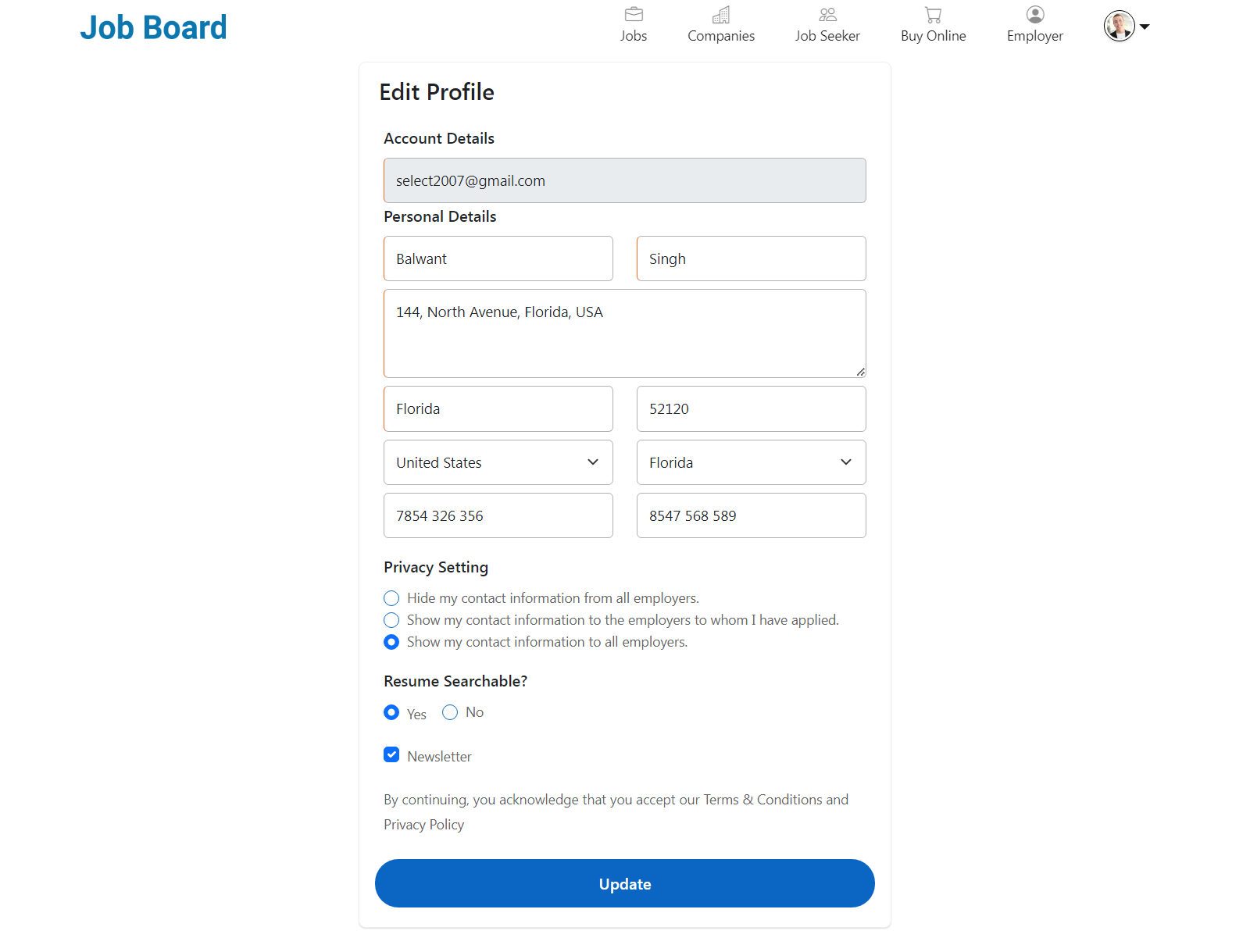 Edit Personal Details – Job Board Software | Recruitment Software